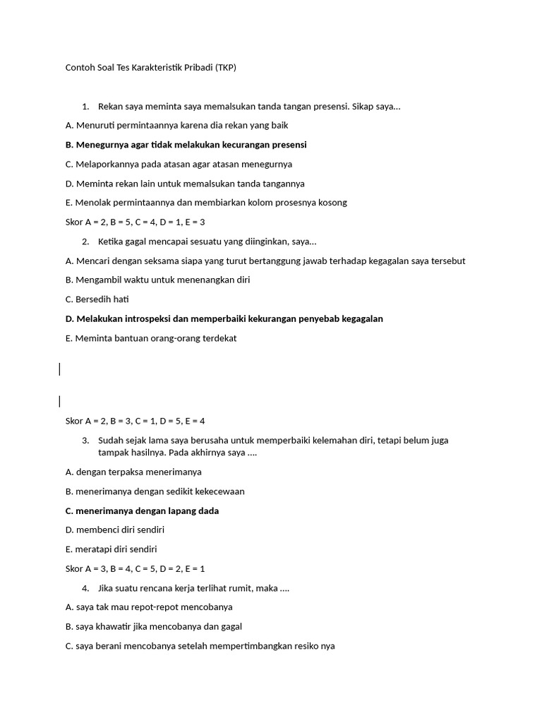 Contoh Soal TKP untuk Ujian Karakter Pribadi | PDF