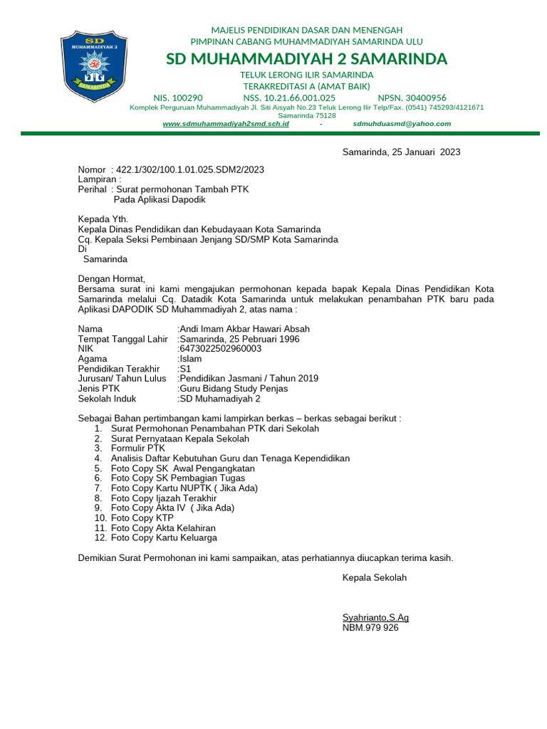 Surat Permohonan PTK | PDF