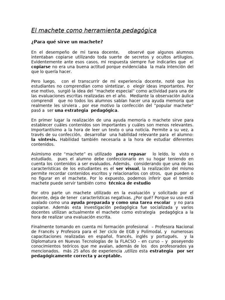El Machete Como Herramienta Pedag Gica | PDF | Maestros | Aprendizaje