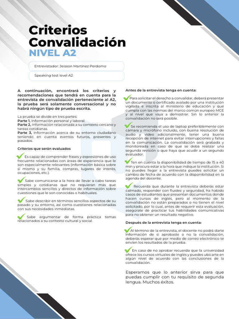 Criterios de Convalidación A2 | PDF