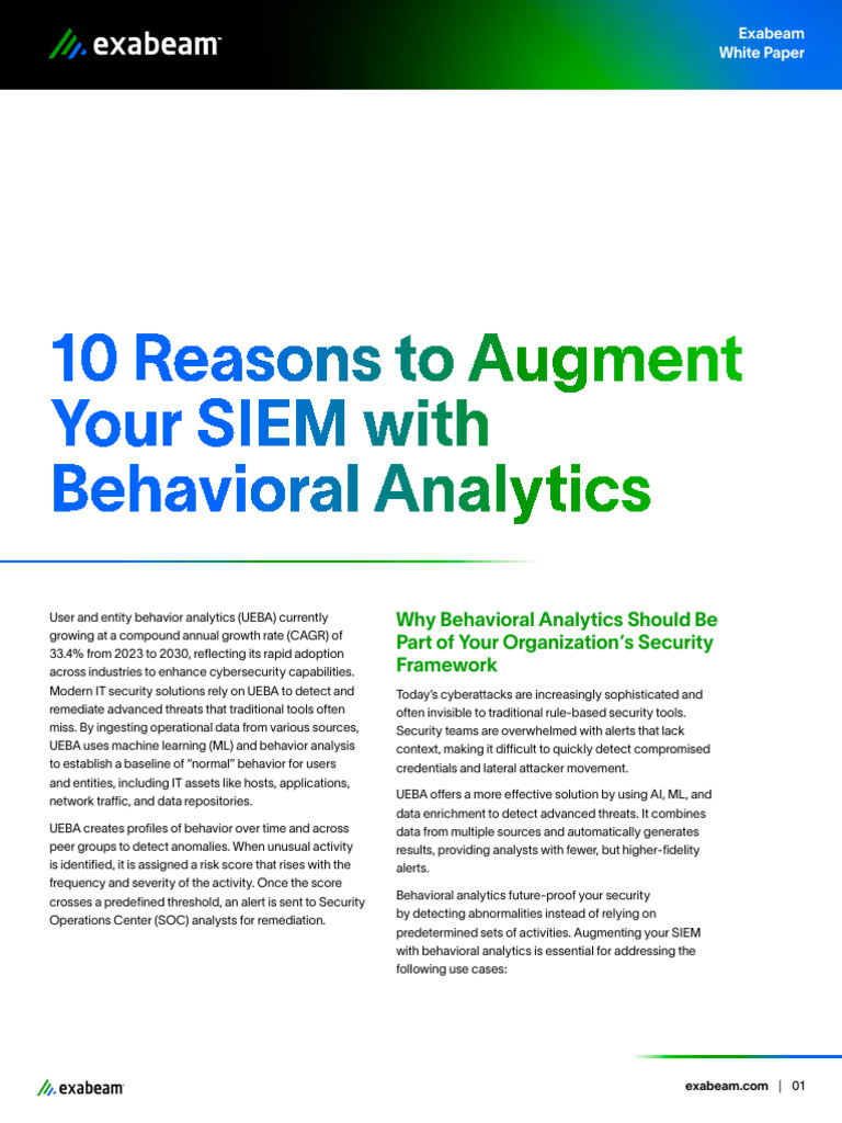 WHITEPAPER 10 Reasons Augment Your SIEM Behavioral Analytics | PDF | Security | Computer Security