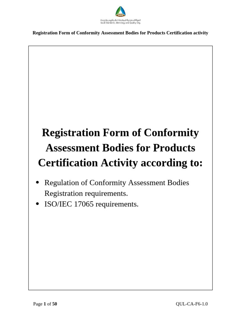 Body Registration V1.0 - SASO 17065 | PDF