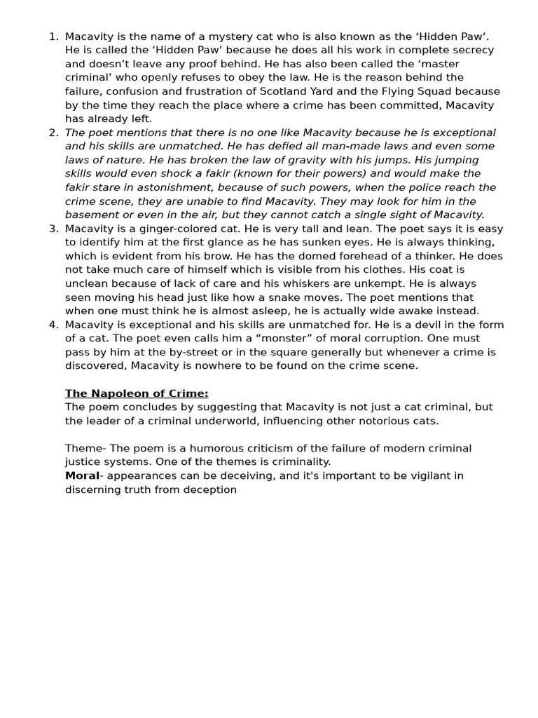 Macavity summary | PDF