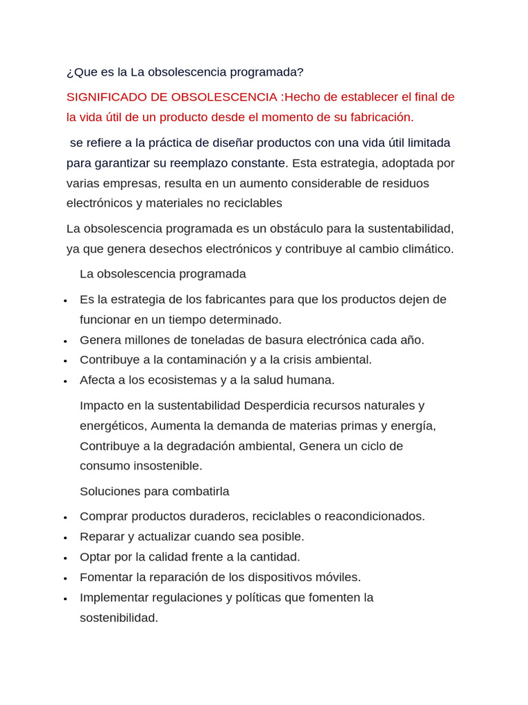 ¿Que Es La La Obsolescencia Programada | PDF | Residuos | Sustentabilidad