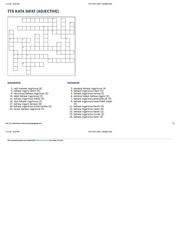 TTS Kata Sifat (Adjective) | PDF