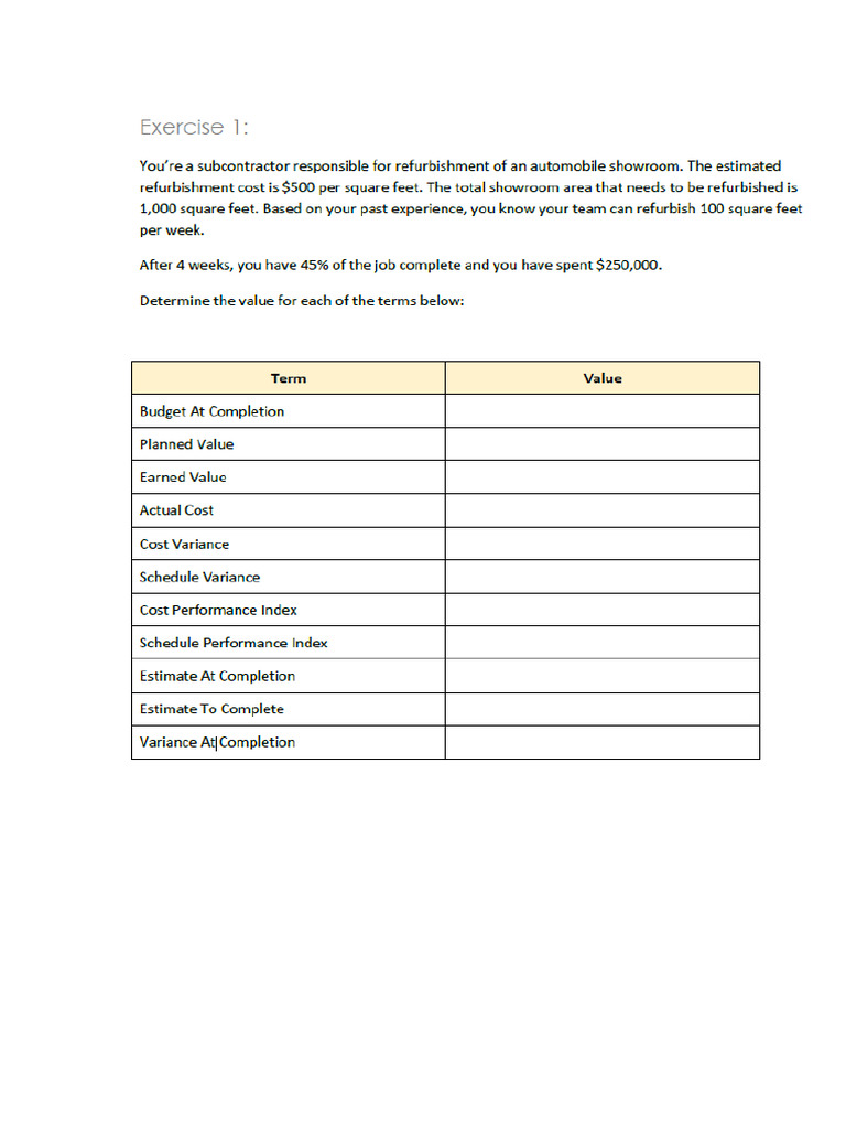 Earned Value Exercises - PMF | PDF