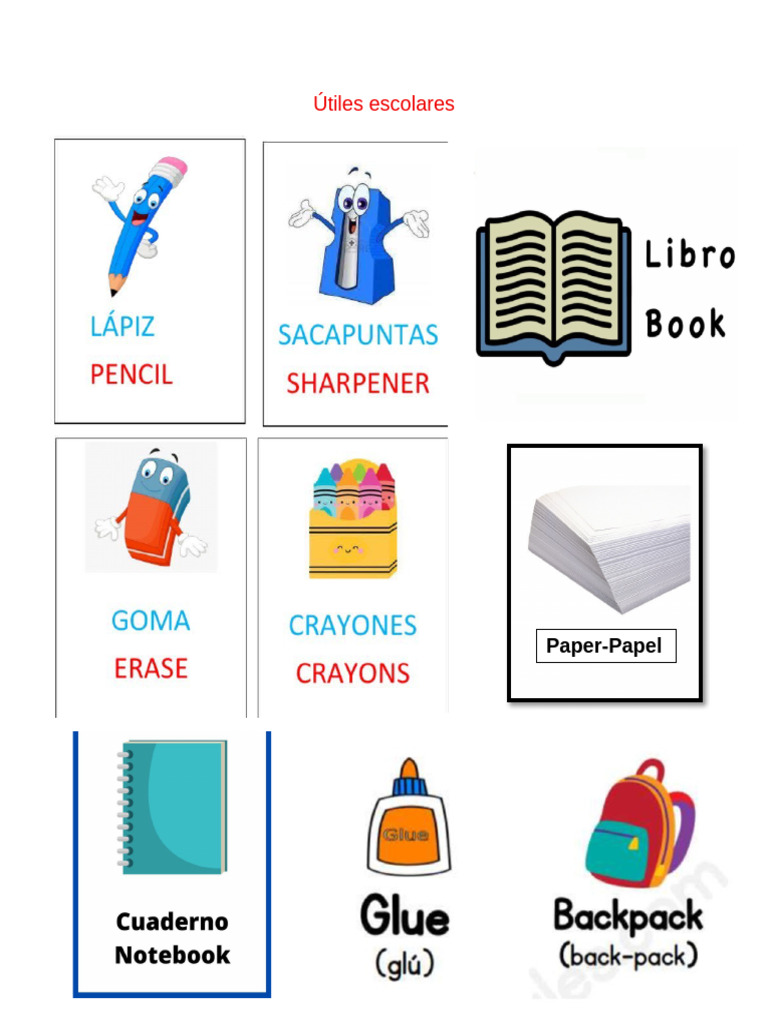 Útiles Escolares en Ingles-Español | PDF