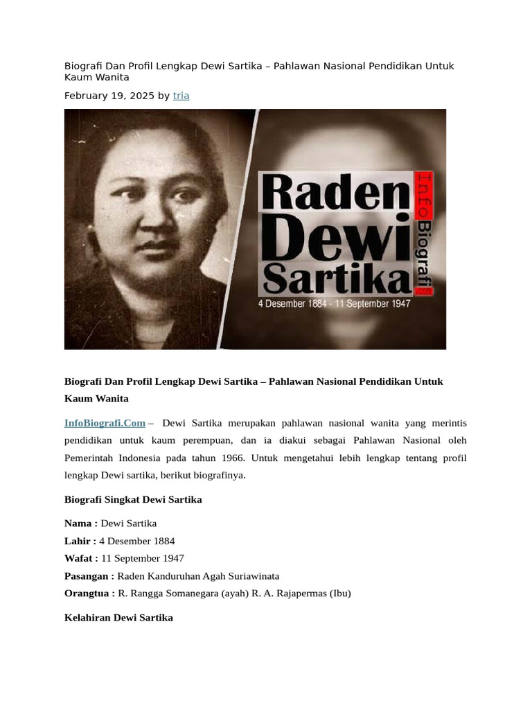 Biografi Dan Profil Lengkap Dewi Sartika | PDF