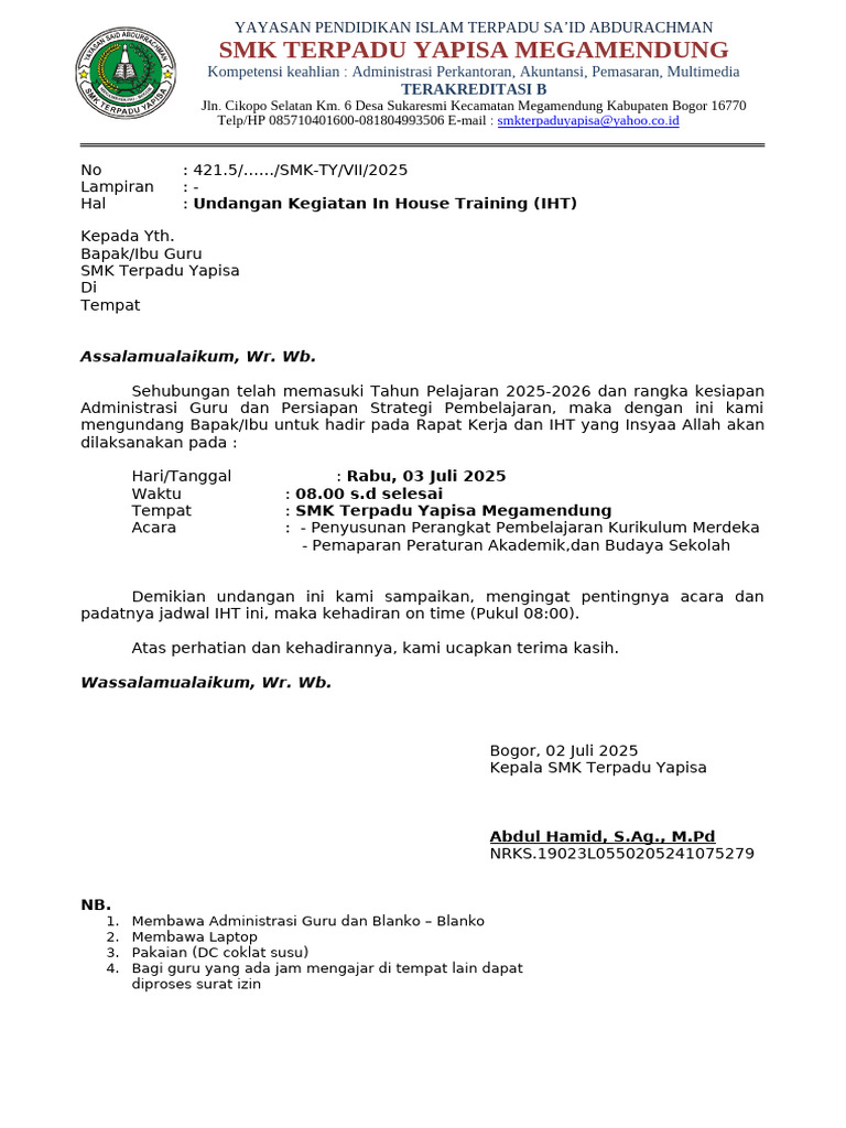 Surat Undangan IHT 2025 | PDF