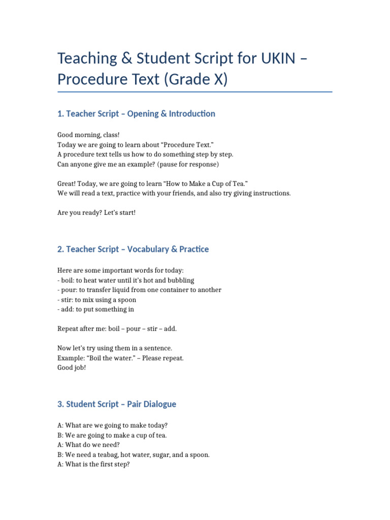 UKIN Script Procedure Text | PDF
