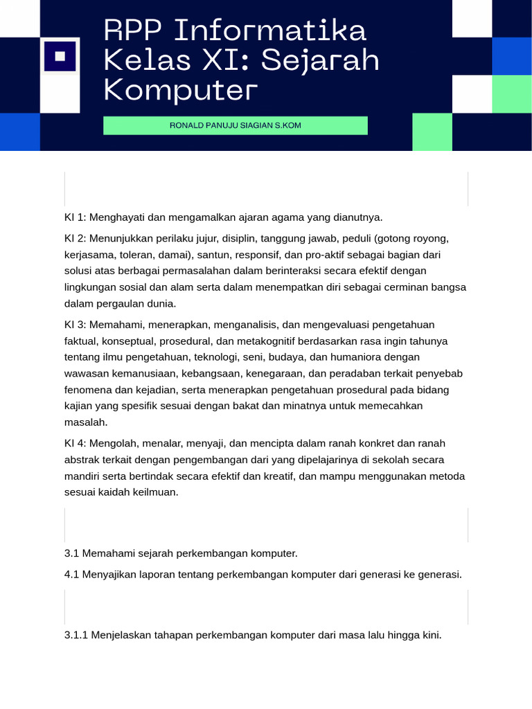 RPP Informatika Kelas XI Sejarah Komputer | PDF