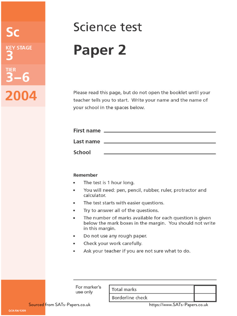 KS3 Science SATs Practice Paper | PDF | Magnesium | Planets