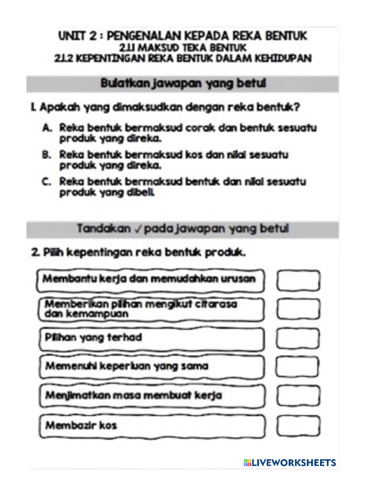 RBT Tahun 4 - Elemen Reka Bentuk-Worksheet - 8098600 | PDF