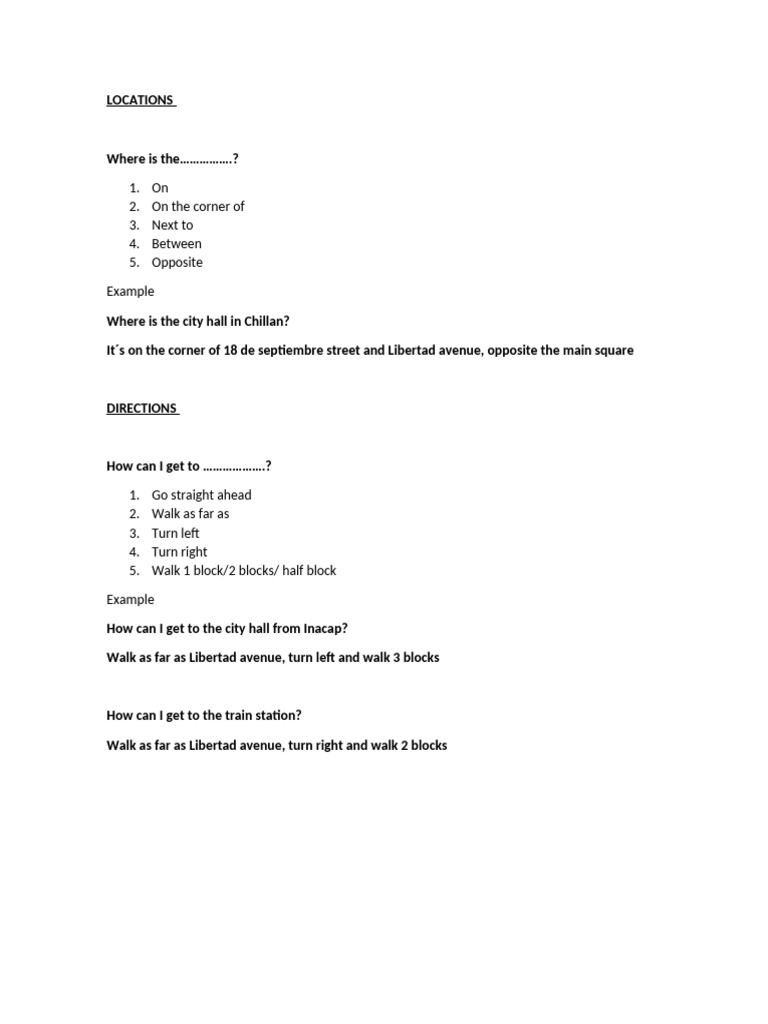 Locations and Directions | PDF