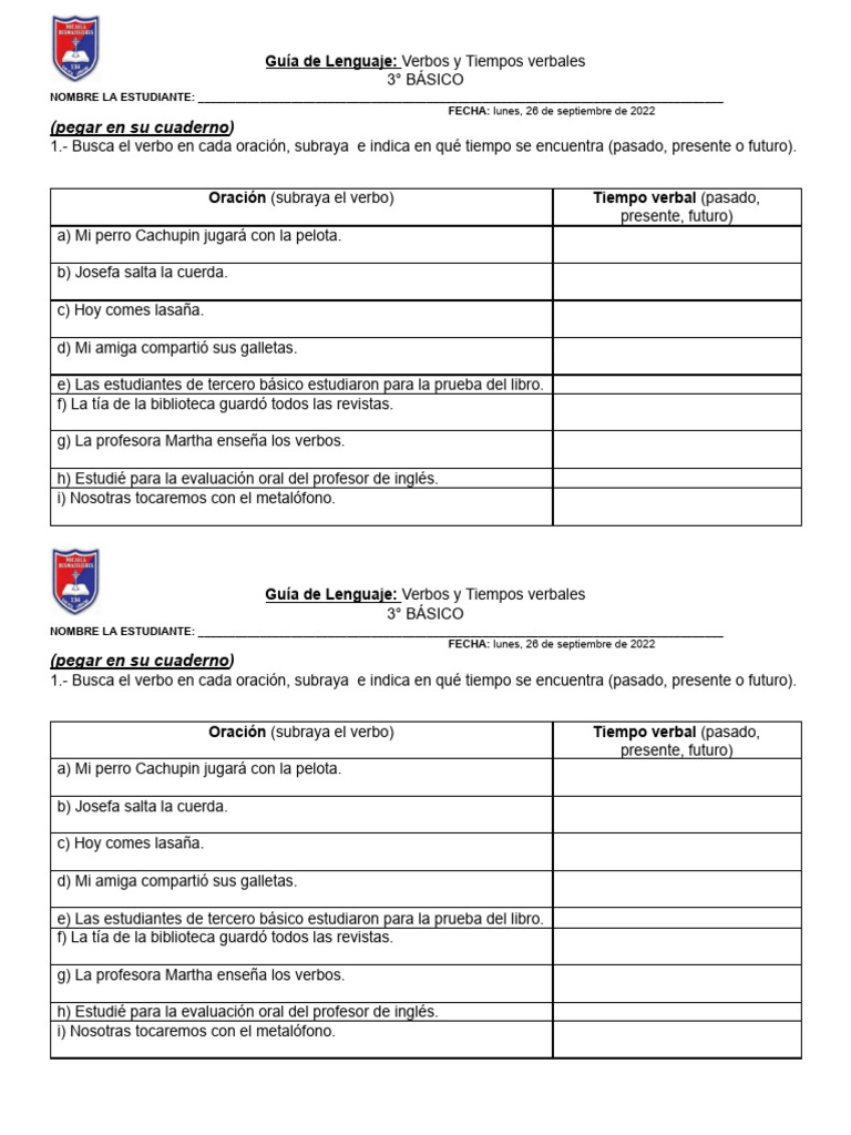 Verbos y Tiempos Verbales Lunes 26 de Sep | PDF