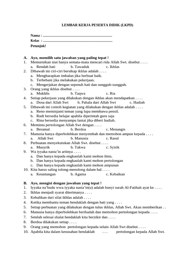 LKPD Kelas 3 TP 2021-2022 Genap | PDF