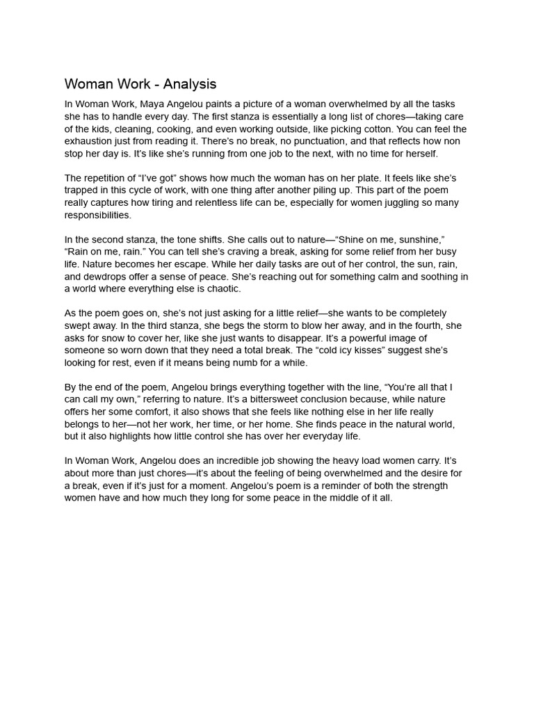 Woman Work - Analysis | PDF