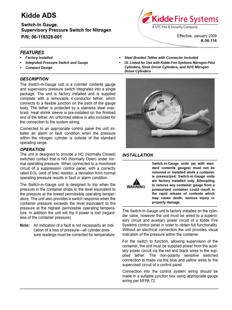 K-90-116 - Print Switch-In Gauge Supervisory Pressure Switch For Nitrogen PN 06-118328-001 | PDF ...