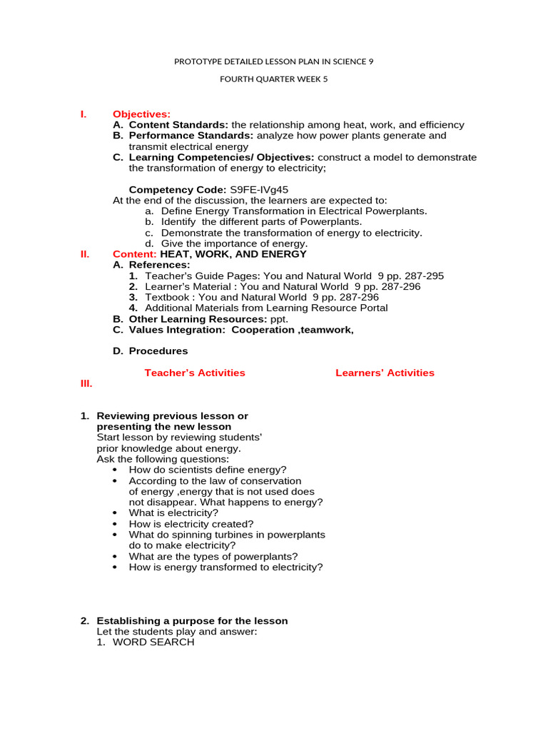 Detailed Lesson Plan in Science 9 | PDF | Power Station