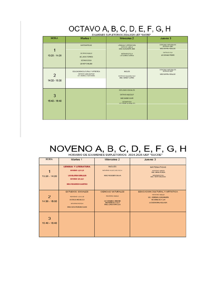 Horario de Examenes Supletorios 2024-2025 Uefs | PDF