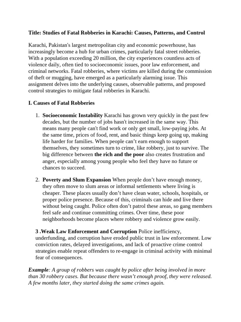 Fatal Robberies in Karachi: Causes & Solutions | PDF | Robbery | Crimes