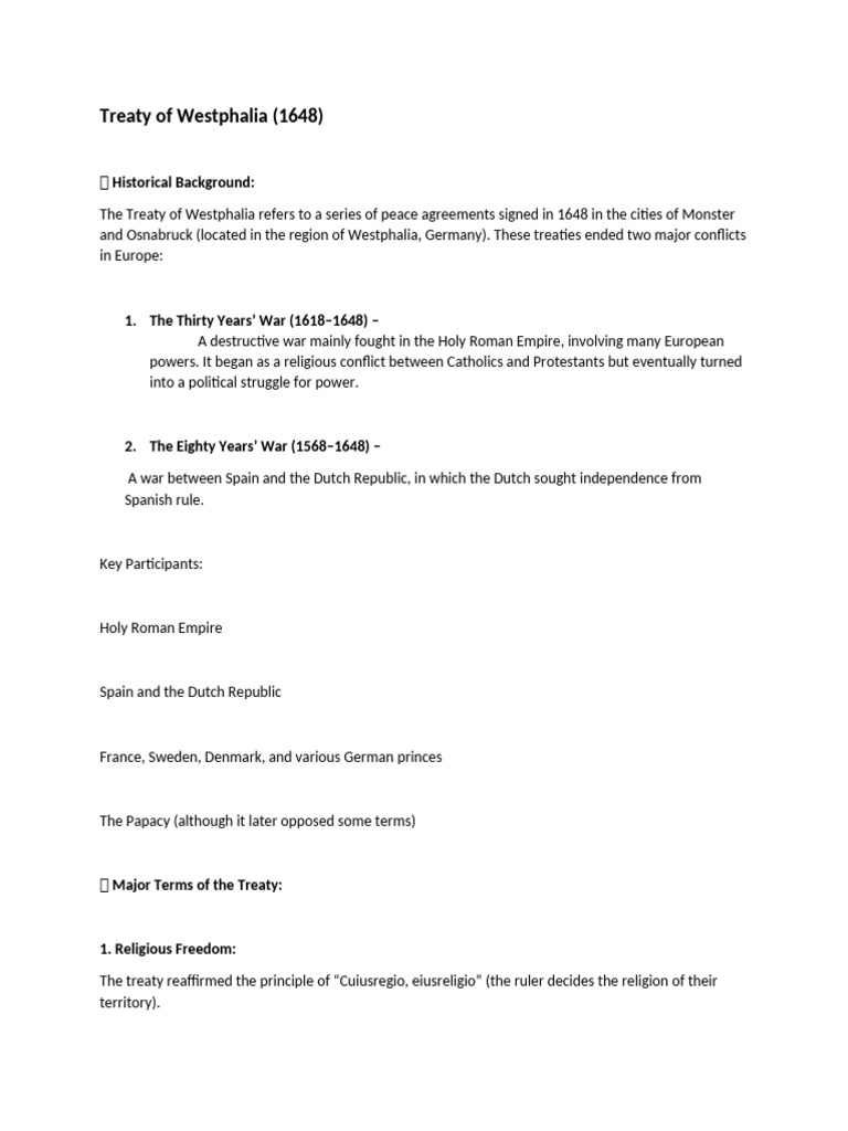 Significance of the Treaty of Westphalia | PDF | Holy Roman Empire ...