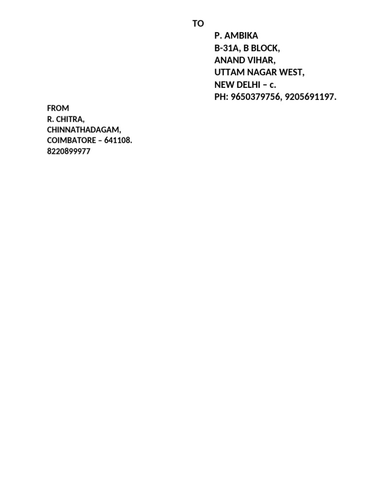 Sample Address Format for Delhi | PDF