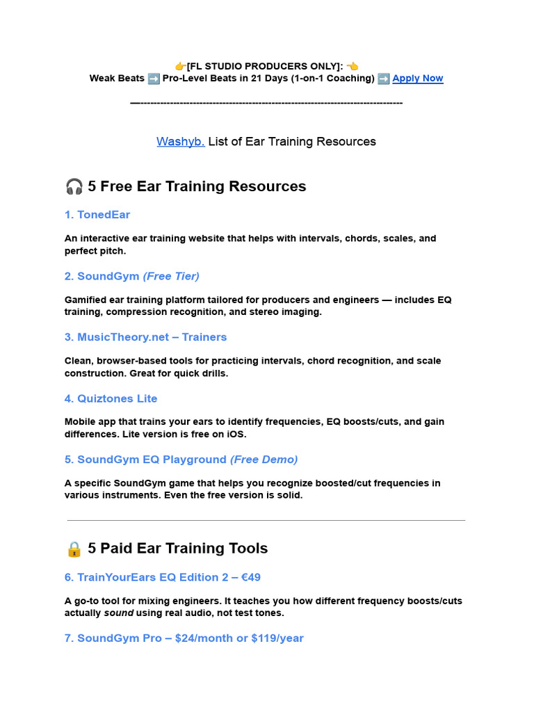 Washyb. List of Ear Training Resources | PDF