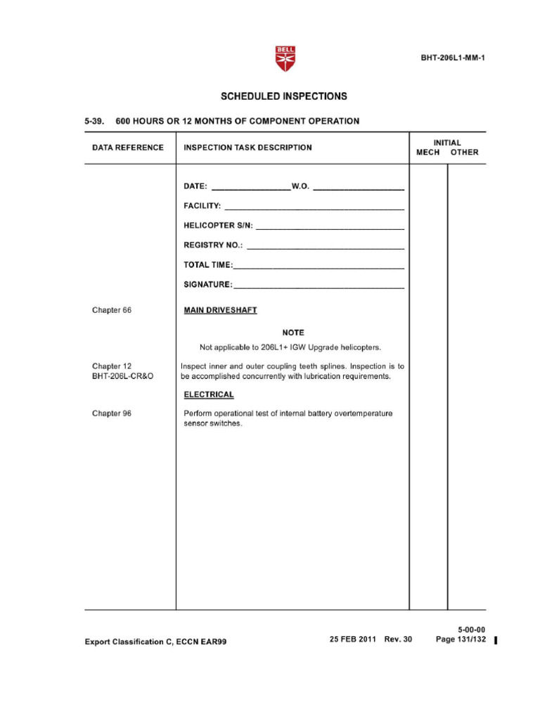 Inspeccion 600h o 12 Meses Operacion de Componente | PDF