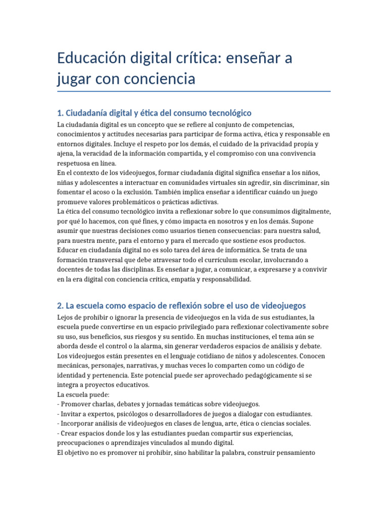 Educación Digital Crítica en Videojuegos | PDF | Videojuegos | Pensamiento