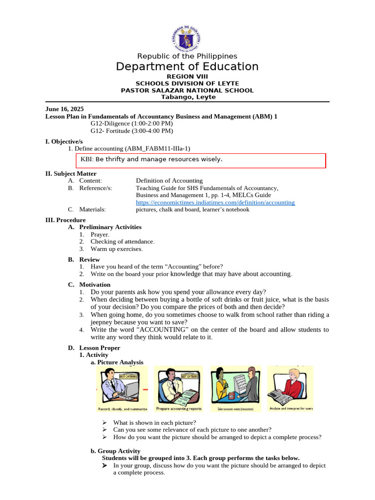 Lesson Plan: Accounting Basics for G12 | PDF | Accounting | Marketing