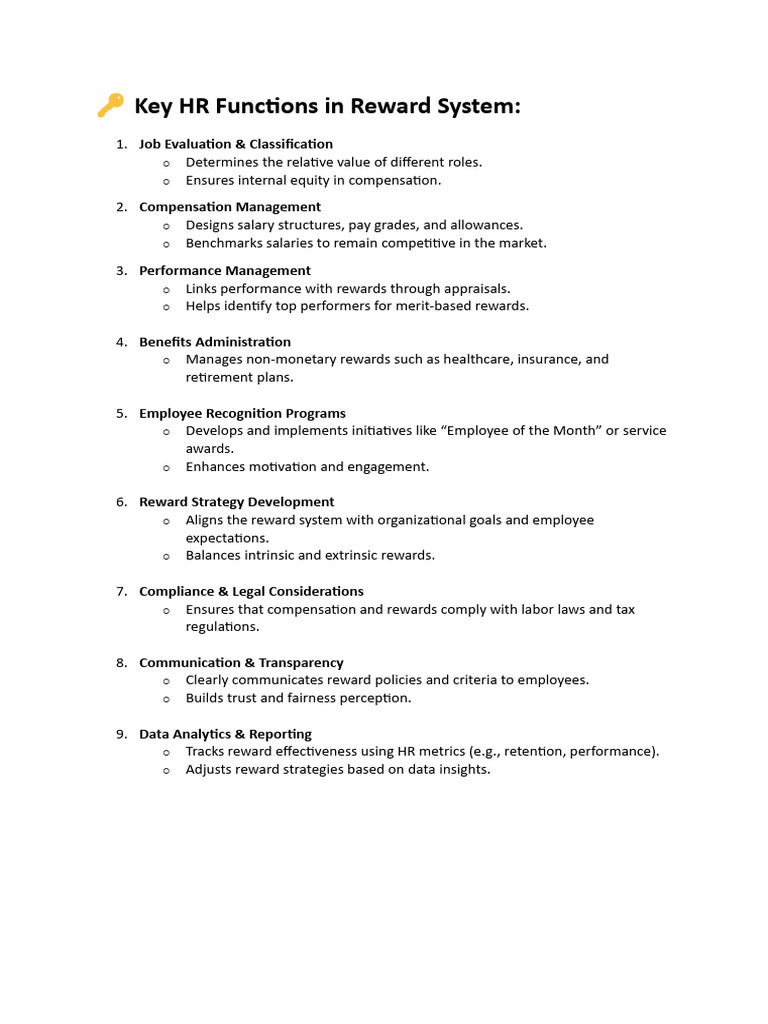 ? Key HR Functions in Reward System | PDF