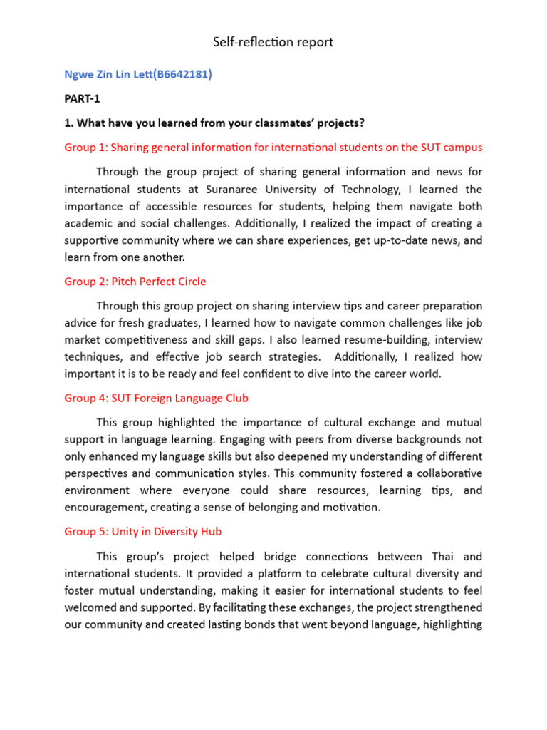 Self Reflection Report (B6642181) | PDF | Social Psychology | Communication