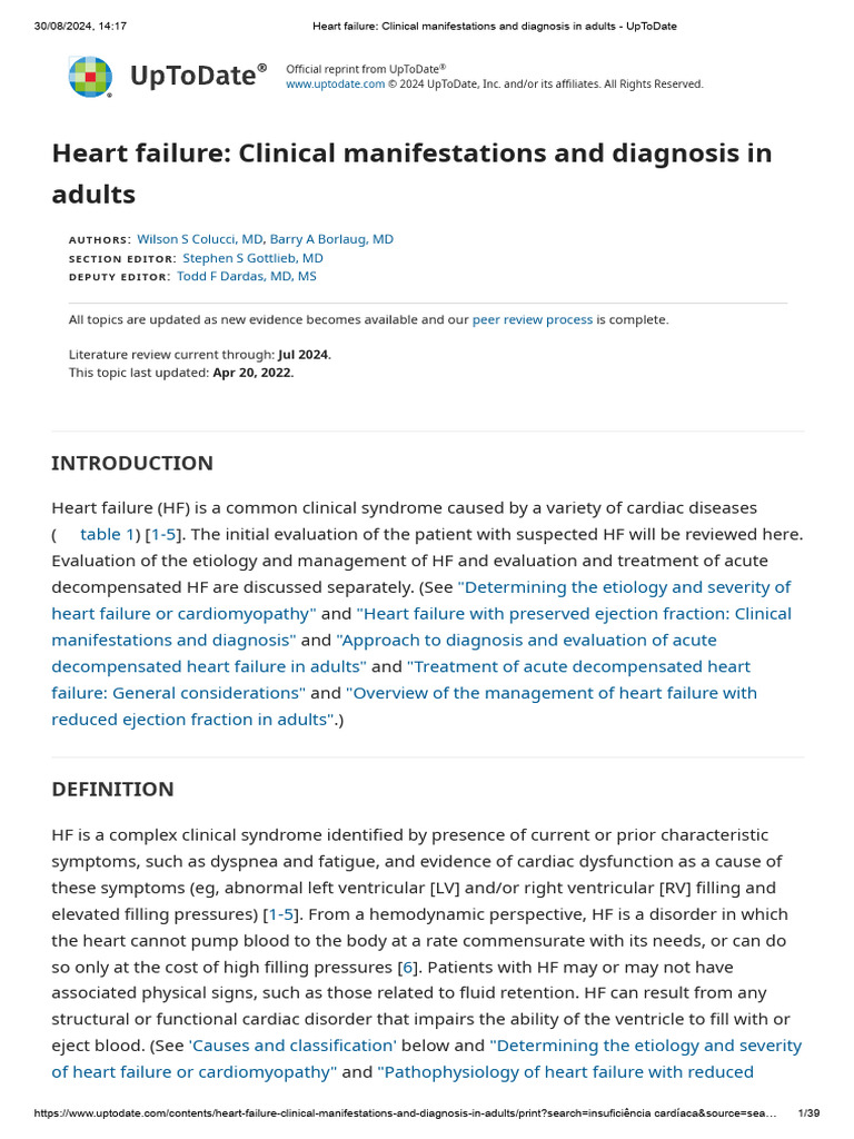 Heart Failure - Clinical Manifestations and Diagnosis in Adults ...