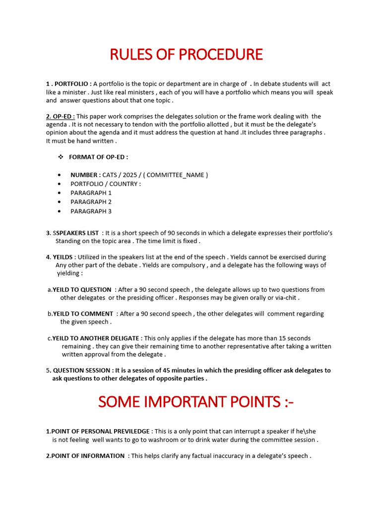Rules of Procedure For Parlimentary Debate | PDF