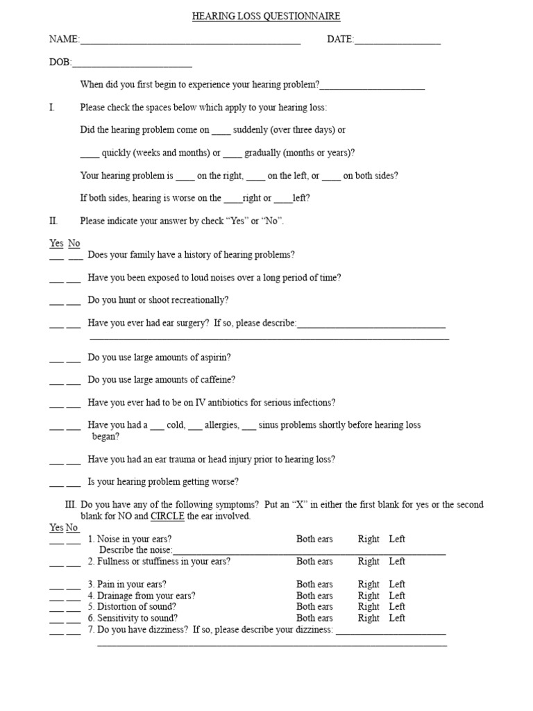 Hearing Loss Questionnaire | PDF
