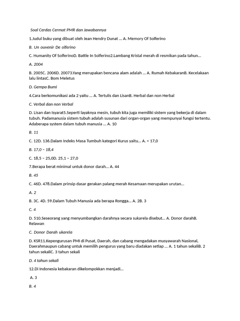 Soal Cerdas Cermat PMR Dan Jawabannya | PDF