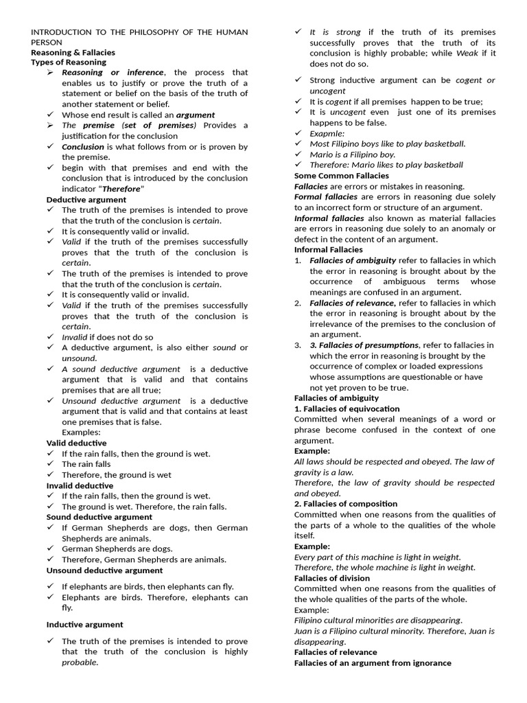Types of Reasoning and Fallacies | PDF | Argument | Fallacy