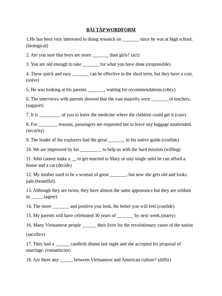 Word Form Exercises for English Learners | PDF