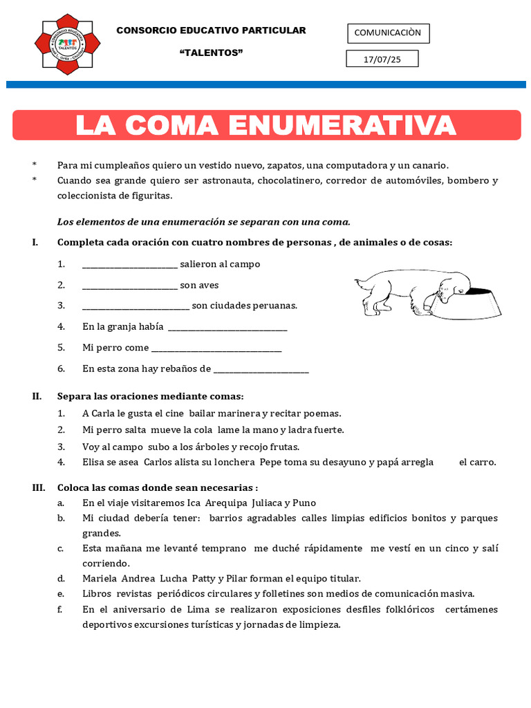 Ejemplos de oraciones con coma enumerativa | PDF