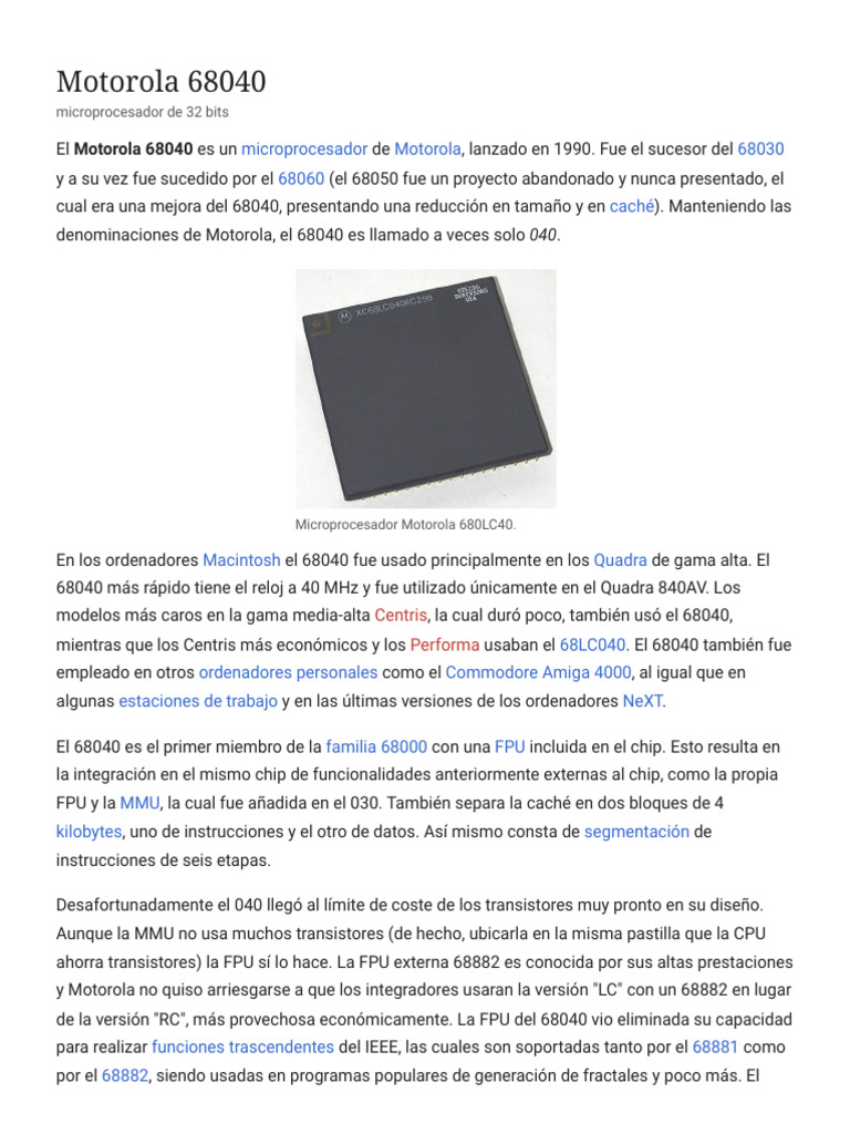 Motorola 68040 - Wikipedia, La Enciclopedia Libre | PDF | Unidad ...