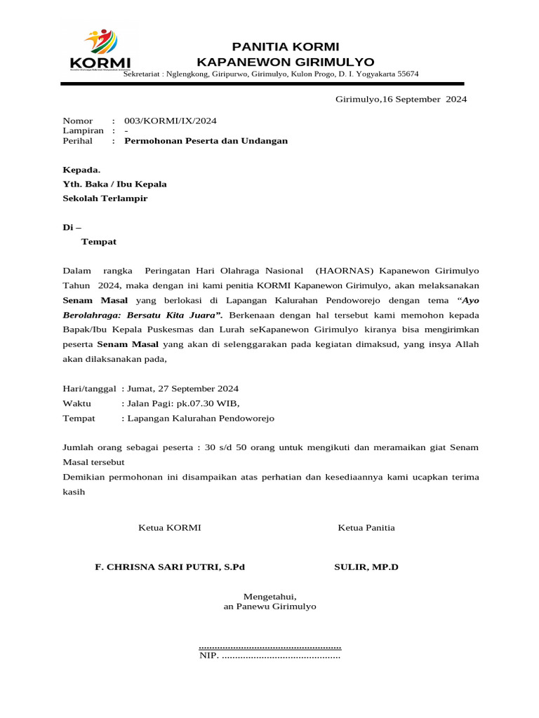 Undangan Senam Masal HAORNAS 2024 | PDF