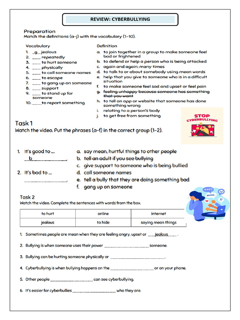Worksheet Review Cyberbullying | PDF