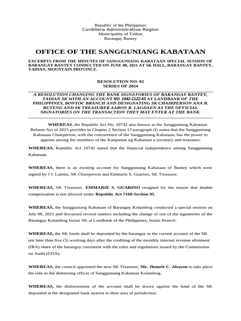 Change Signatories Resolution | PDF