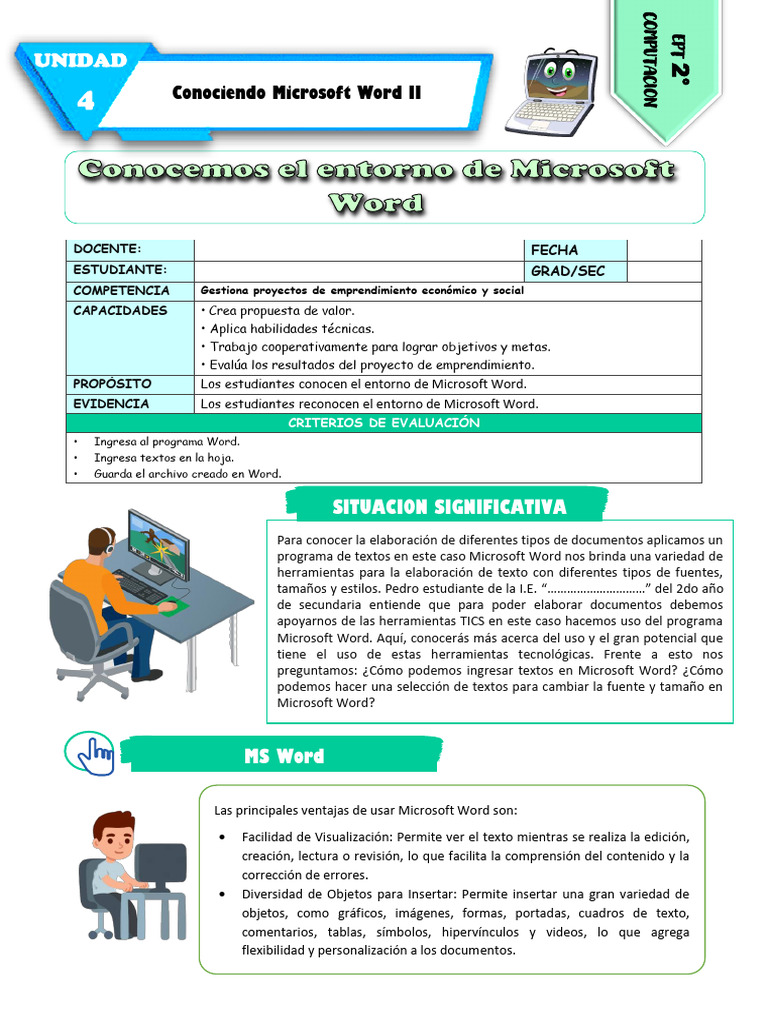 Ficha de Actividad Ept 2° - Semana 1 | PDF | Microsoft Word | Microsoft