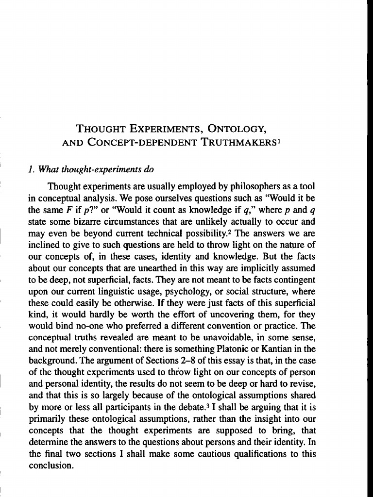 Thought Experiments, Ontology, and Concept-Dependent Truthmakers | PDF | Concept | Ontology