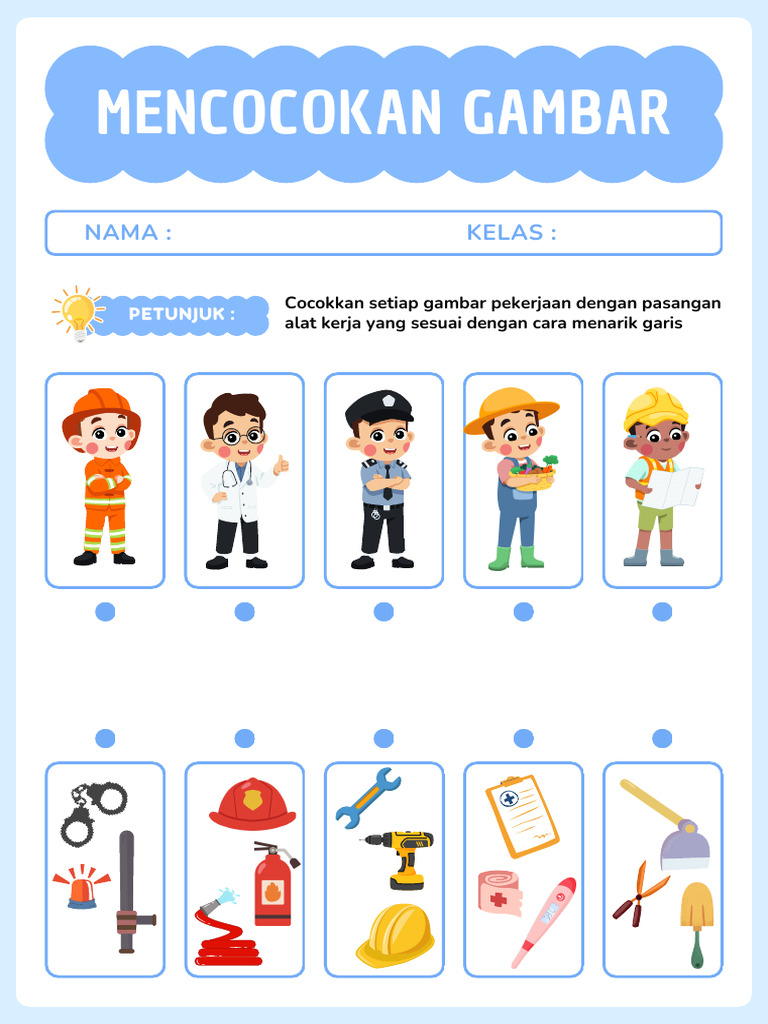 Lembar Kerja TK Mencocokkan Gambar Profesi Warna Warni | PDF