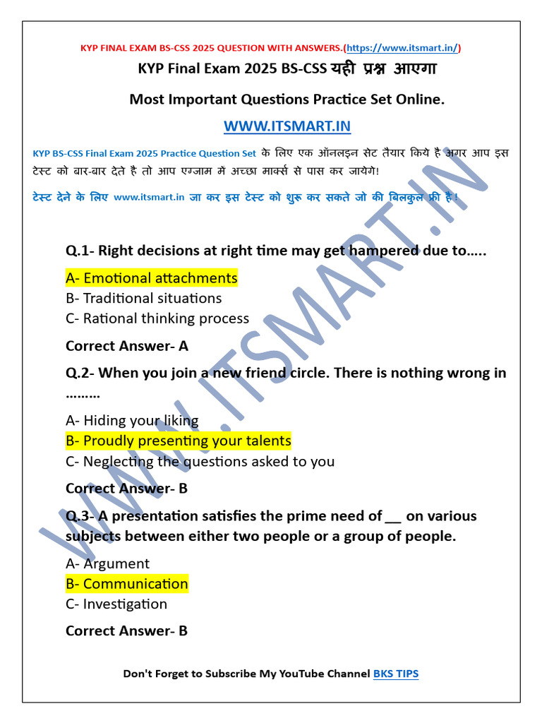 Kyp Final Exam 2025 Bs Css | PDF | Cognition | Behavioural Sciences