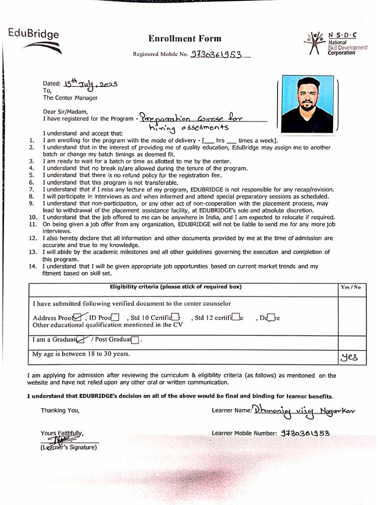 Enrollment Form | PDF