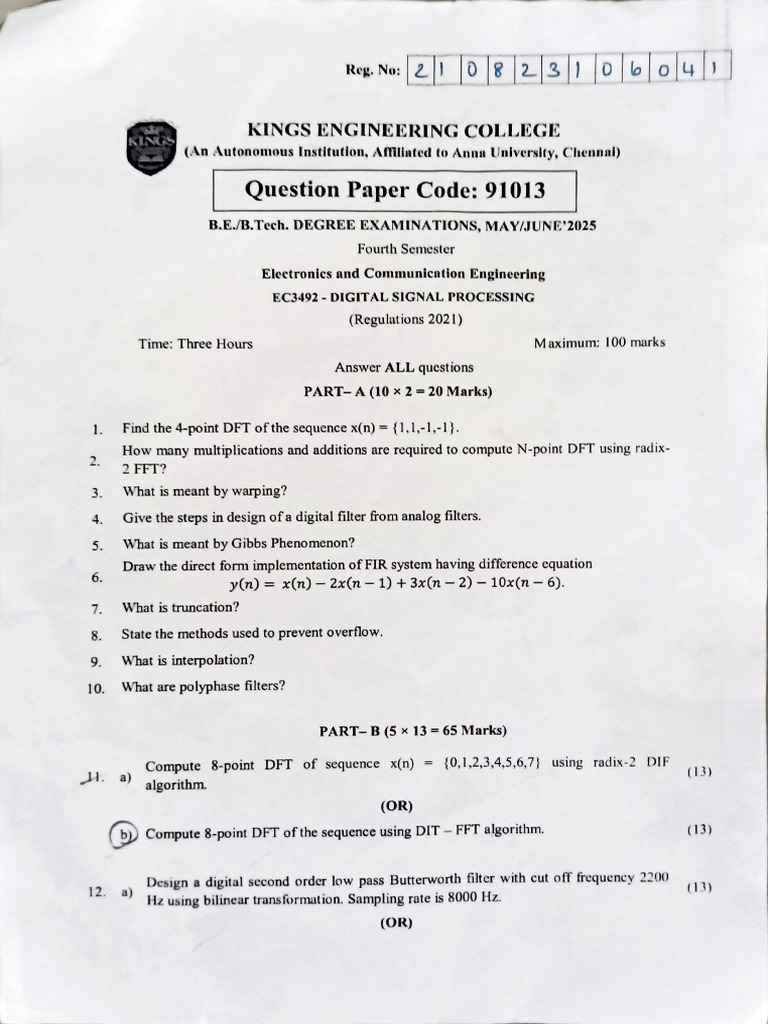 DSP QP and Syllabus | PDF | Discrete Fourier Transform | Filter (Signal Processing)